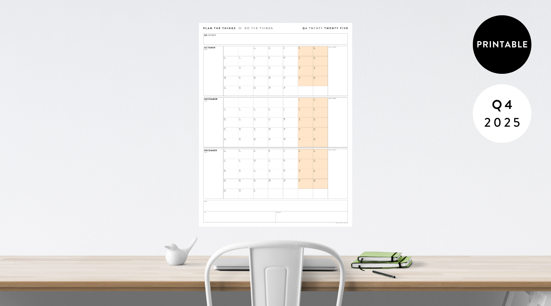 PRINTABLE 2025 Q4 (OCTOBER - DECEMBER) QUARTERLY CALENDARS // INSTANT ...