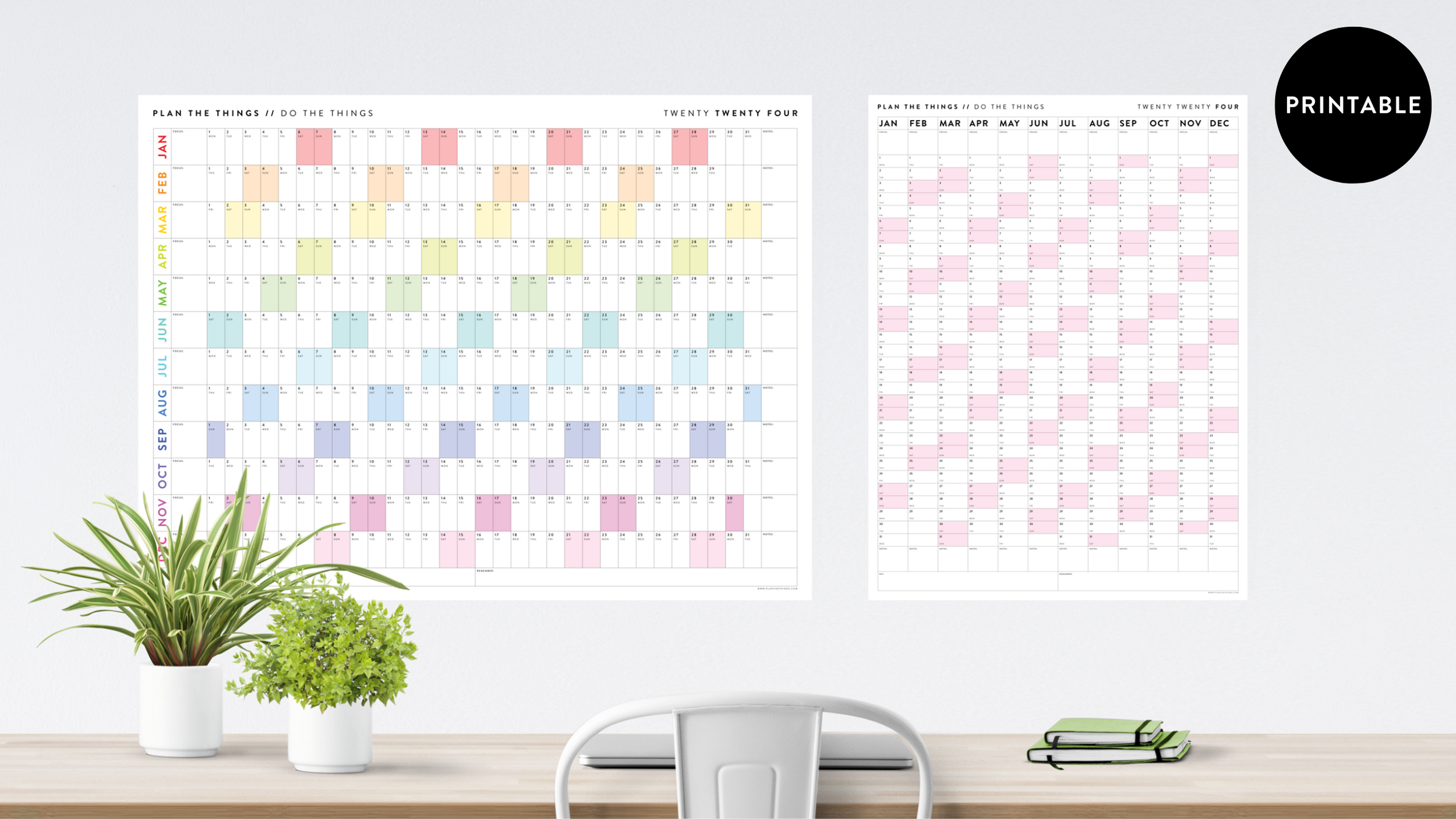 PRINTABLE 2024 ANNUAL CALENDARS // INSTANT DOWNLOAD - Plan The Things