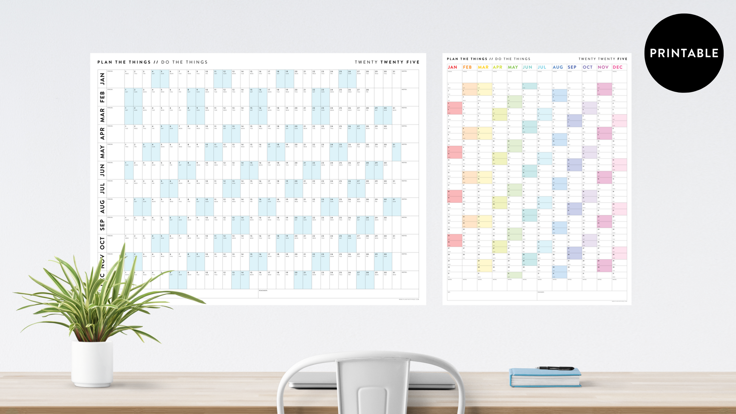 PRINTABLE WALL CALENDARS // INSTANT DOWNLOAD - Plan The Things