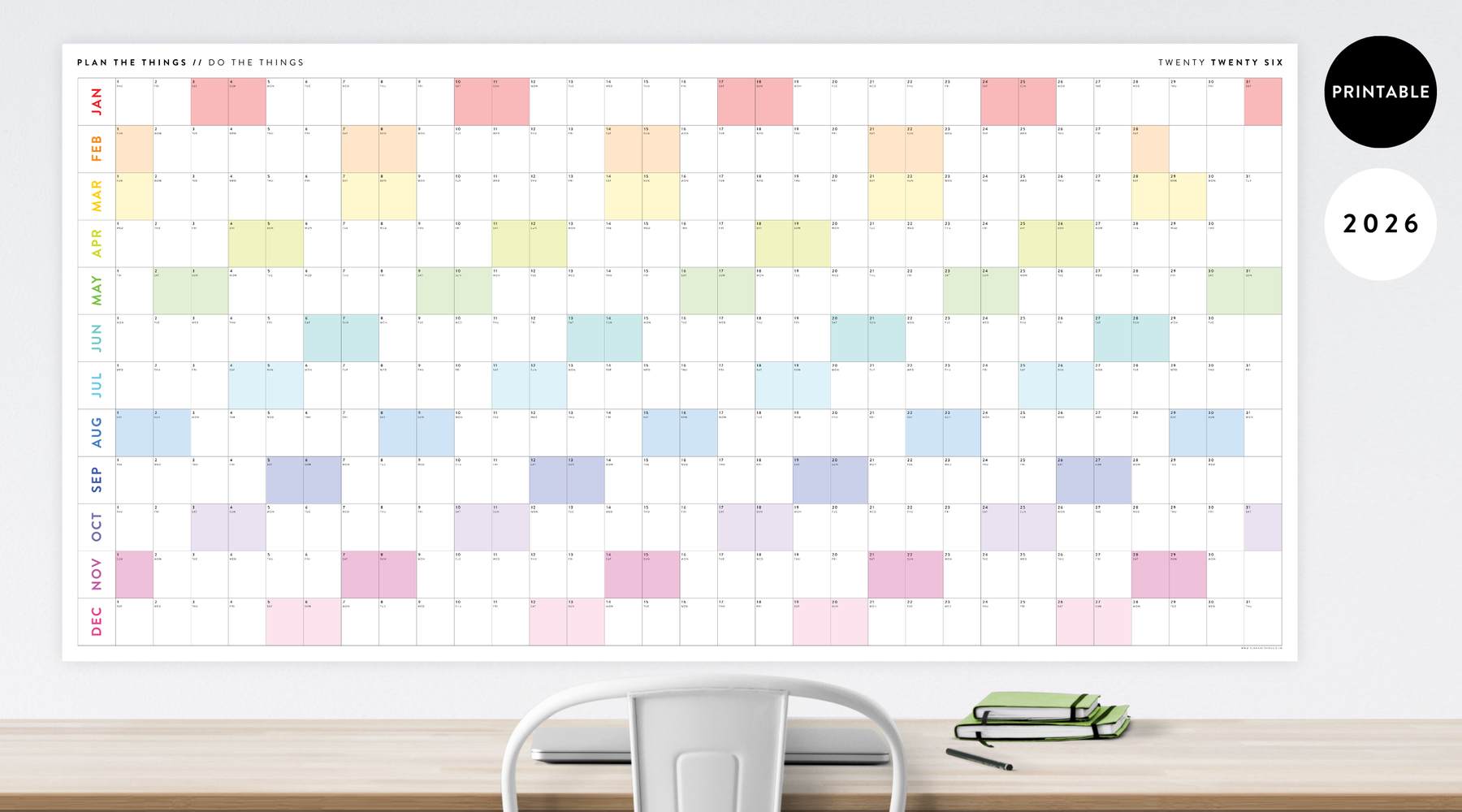 PRINTABLE WALL CALENDARS // INSTANT DOWNLOAD - Plan The Things