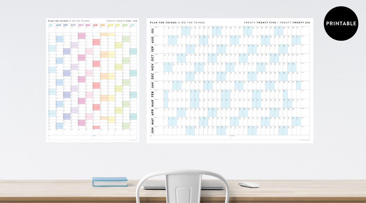 PRINTABLE ACADEMIC / MID-YEAR WALL CALENDARS // INSTANT DOWNLOAD - Plan ...