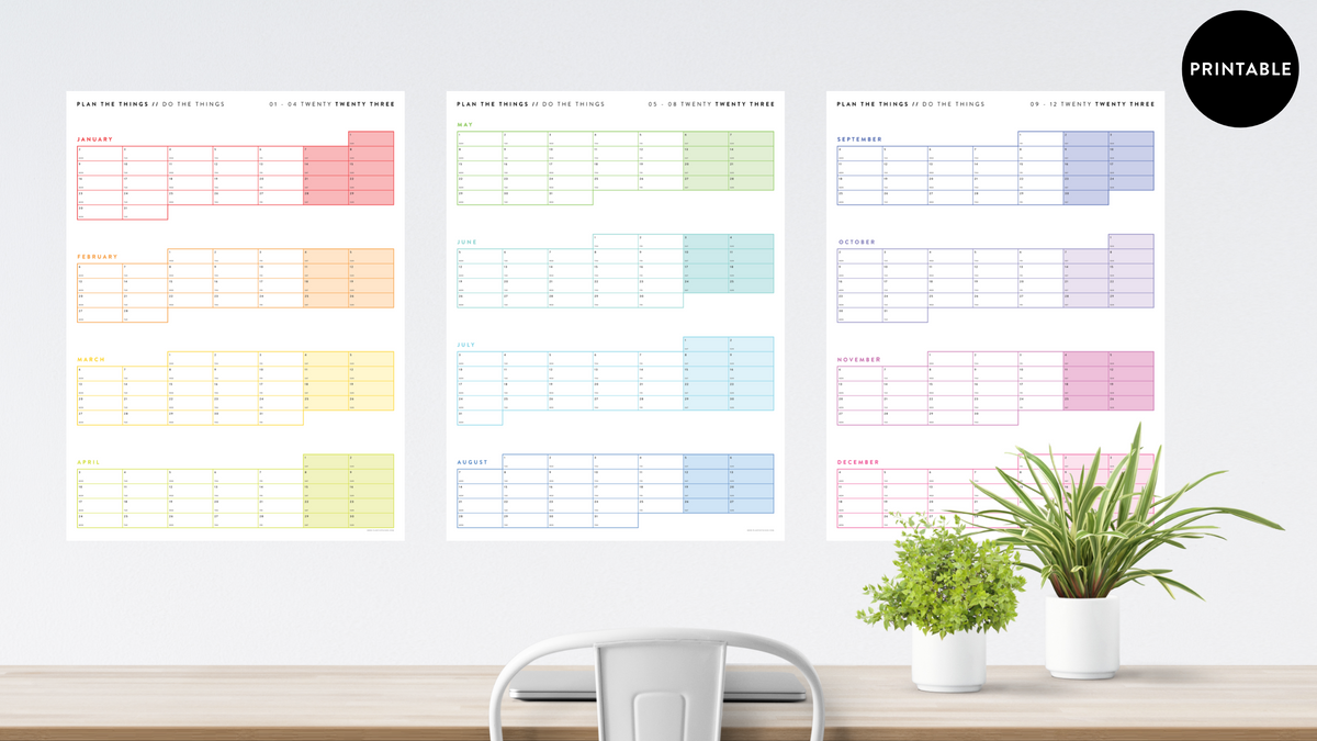PRINTABLE WALL CALENDARS // INSTANT DOWNLOAD - Plan The Things