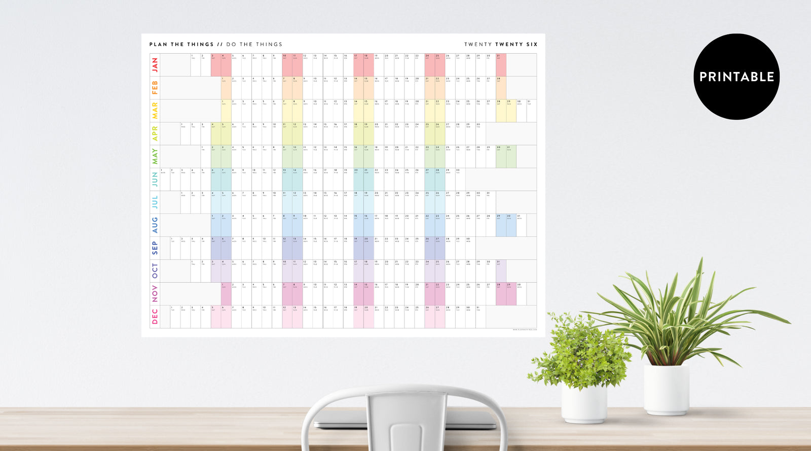 PRINTABLE WALL CALENDARS WITH ALIGNED WEEKENDS // INSTANT DOWNLOAD ...