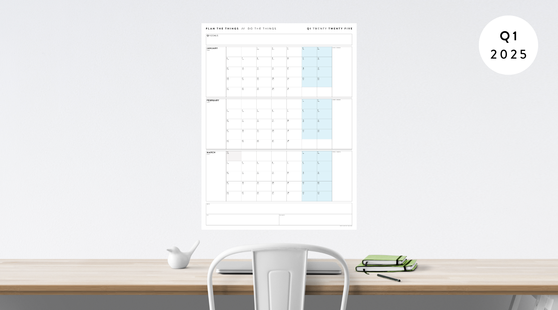 2025 QUARTERLY WALL CALENDARS // Q1 (JANUARY - MARCH) - Plan The Things