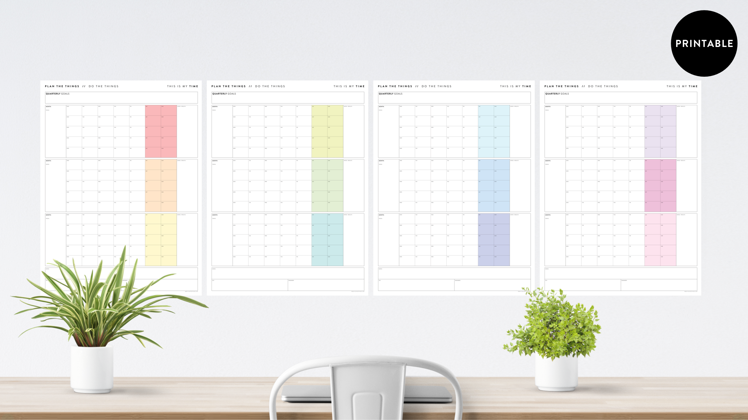 PRINTABLE UNDATED QUARTERLY CALENDARS // INSTANT DOWNLOAD - Plan The Things
