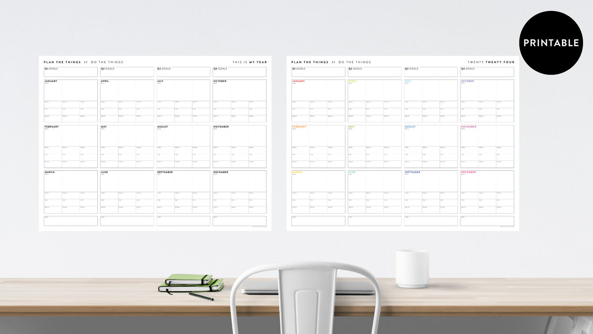 PRINTABLE FOCUS AND GOALS ANNUAL WALL PLANNER // INSTANT DOWNLOAD ...