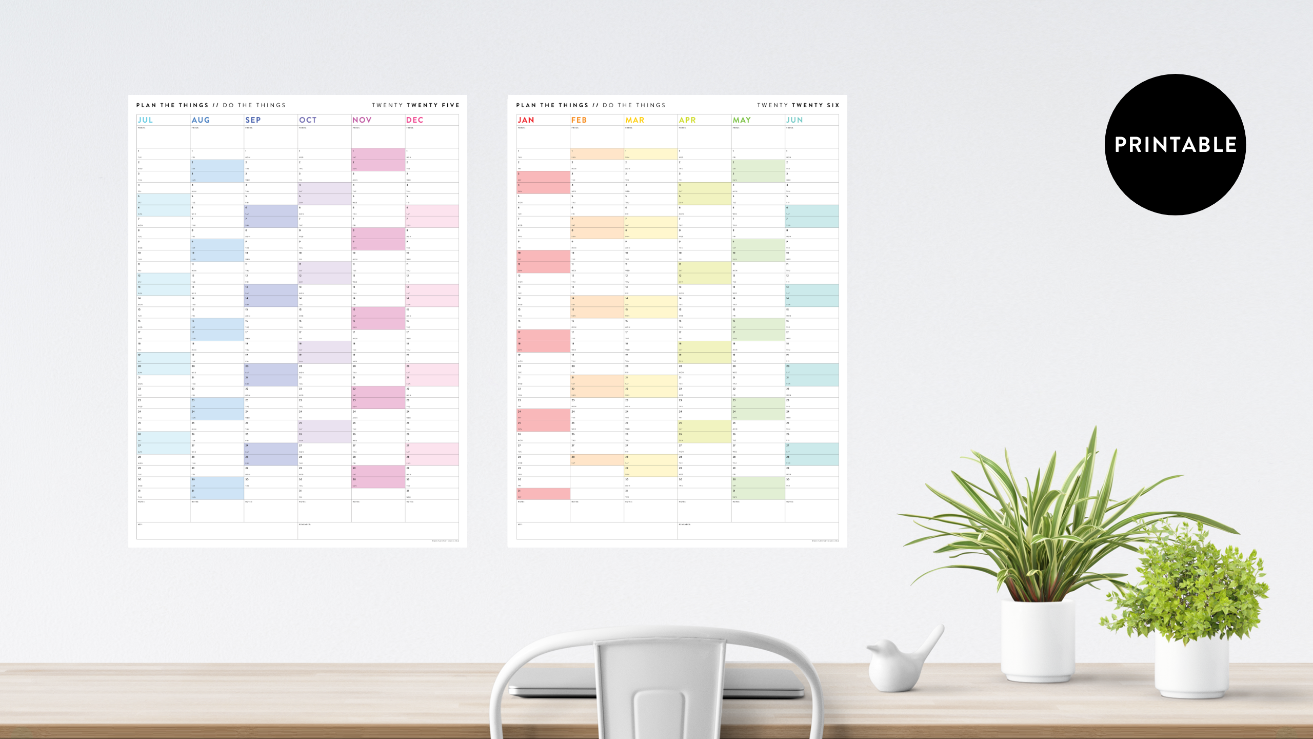 PRINTABLE WALL CALENDARS // INSTANT DOWNLOAD - Plan The Things