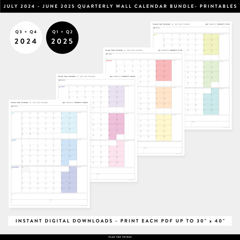 PRINTABLE 2024 - 2025 ACADEMIC YEAR QUARTERLY CALENDAR FULL YEAR SET ...