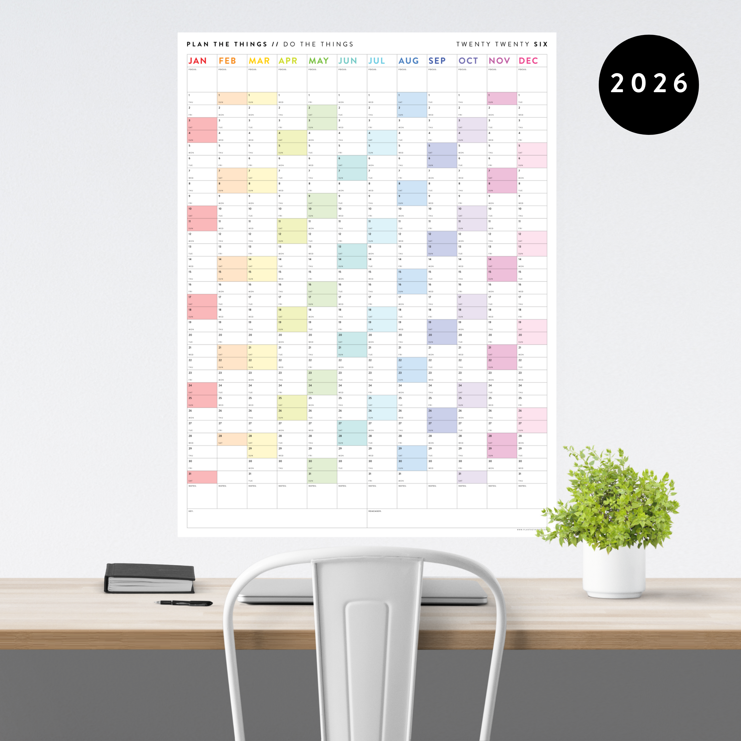GIANT 2026 ANNUAL WALL CALENDAR | VERTICAL WITH RAINBOW WEEKENDS - Plan ...