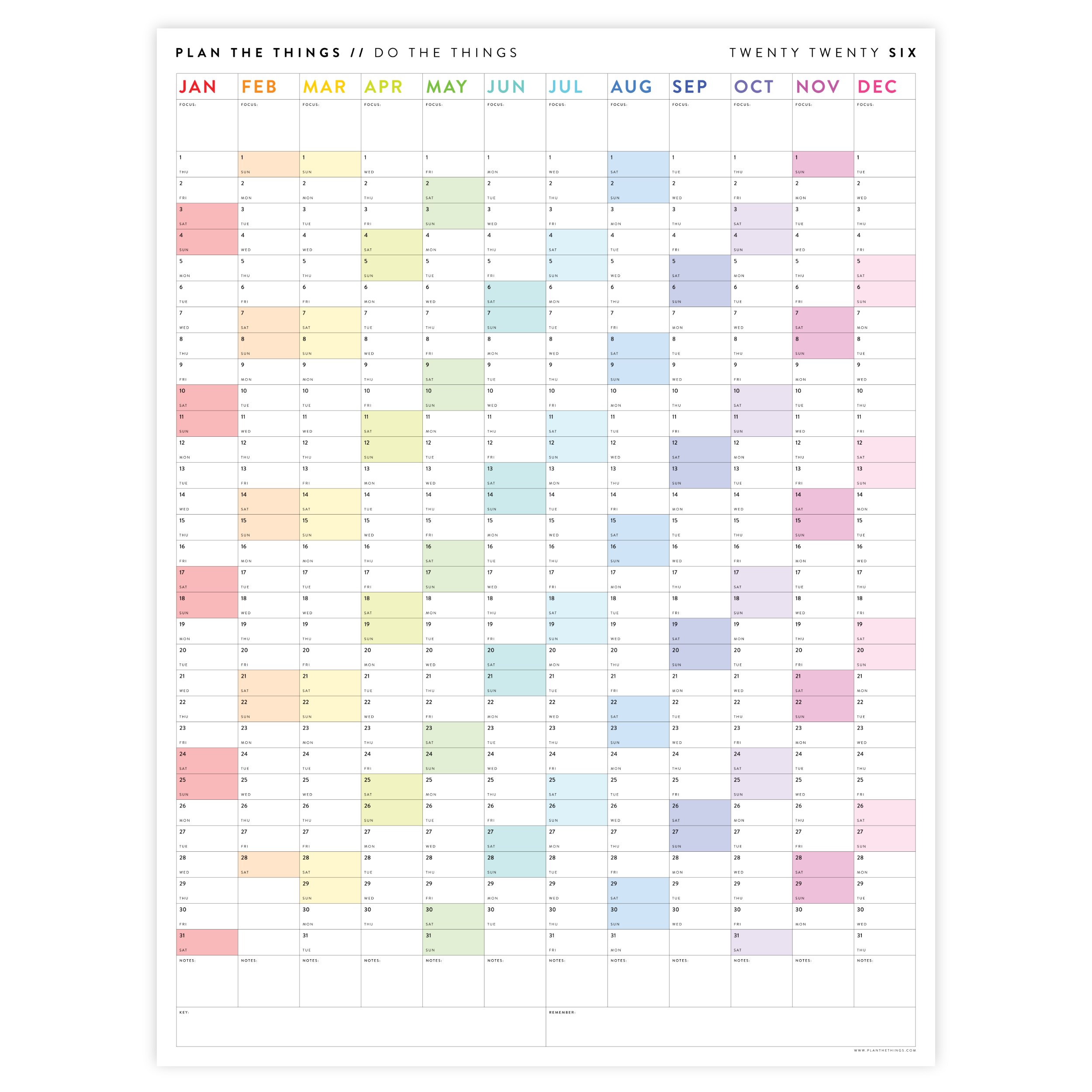 GIANT 2026 ANNUAL WALL CALENDAR | VERTICAL WITH RAINBOW WEEKENDS - Plan ...