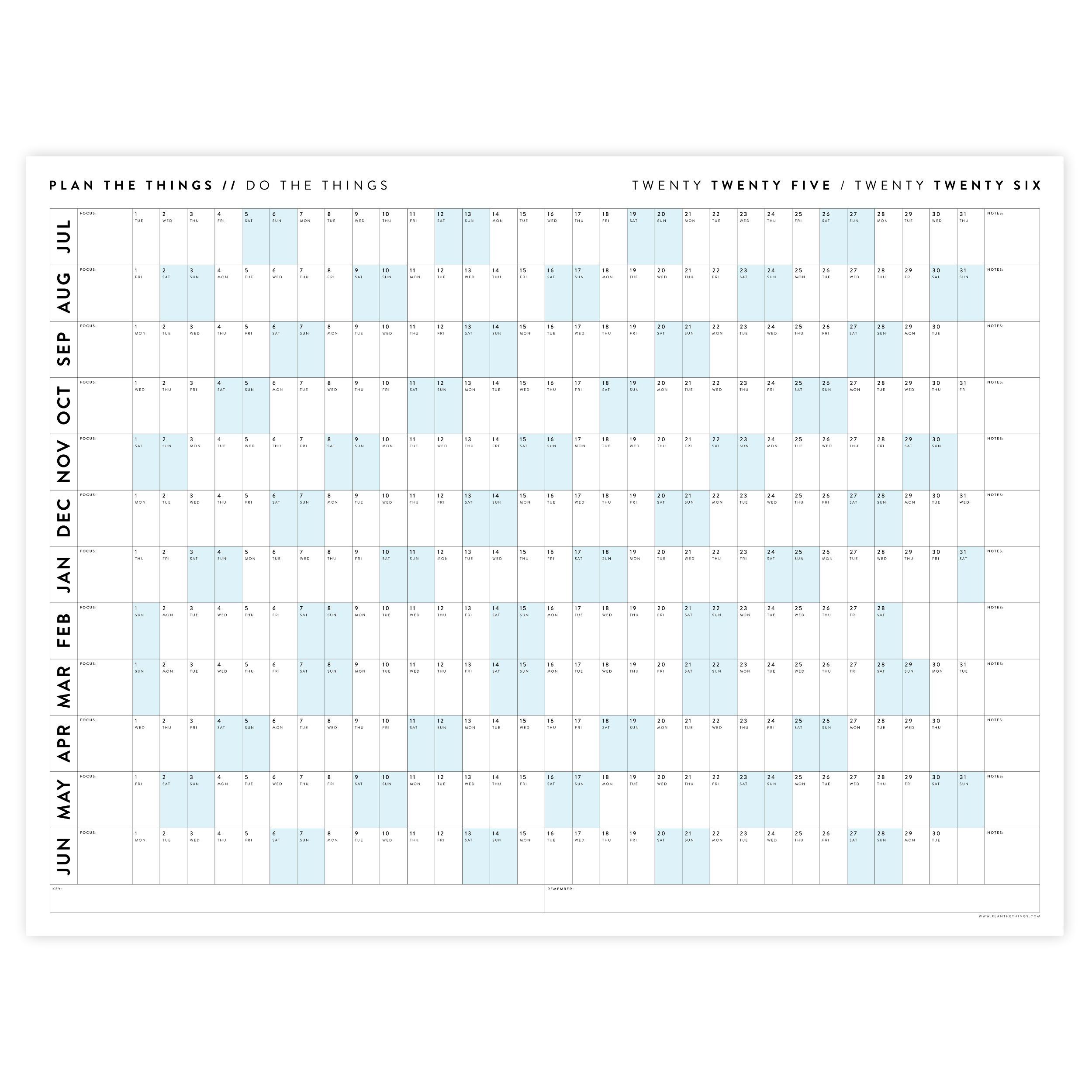2025 - 2026 ACADEMIC WALL CALENDAR (JULY START) | HORIZONTAL WITH BLUE ...