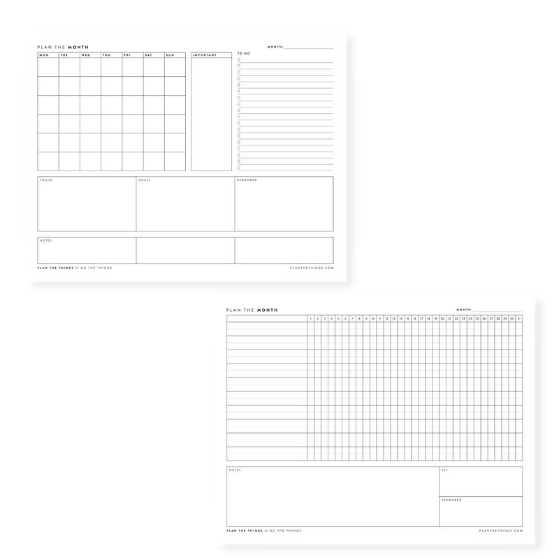 Month at a Glance / Monthly Dashboard - Undated Printable Planner Inse ...