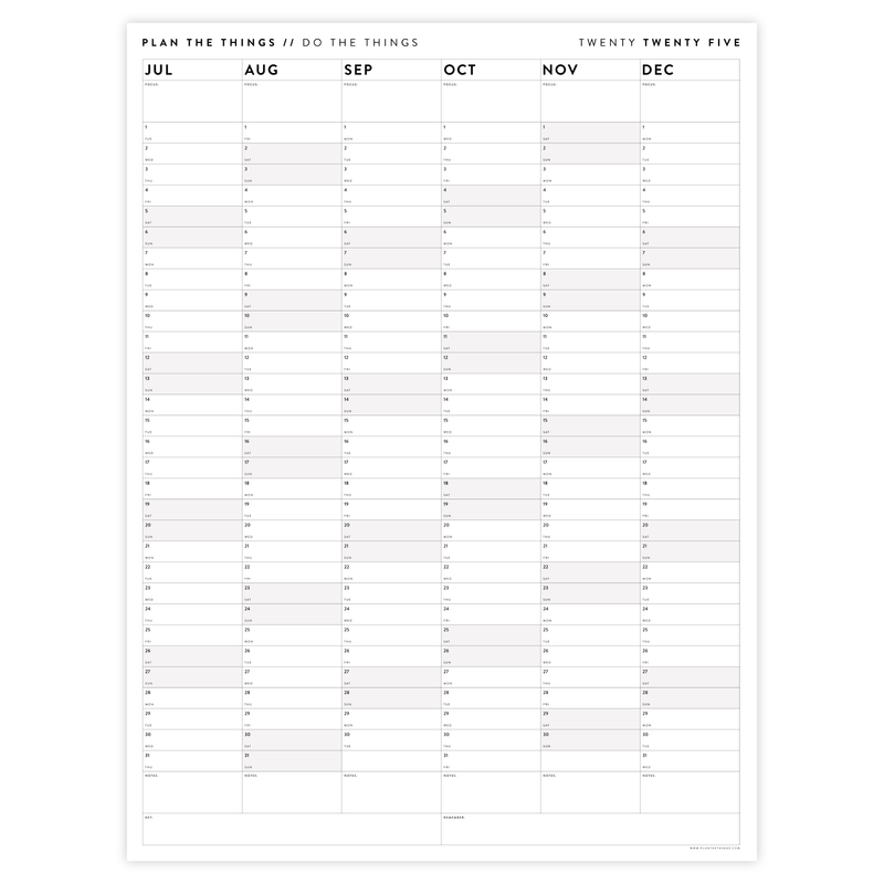 PRINTABLE SIX MONTH 2025 WALL CALENDAR SET WITH GRAY WEEKENDS - INSTAN ...