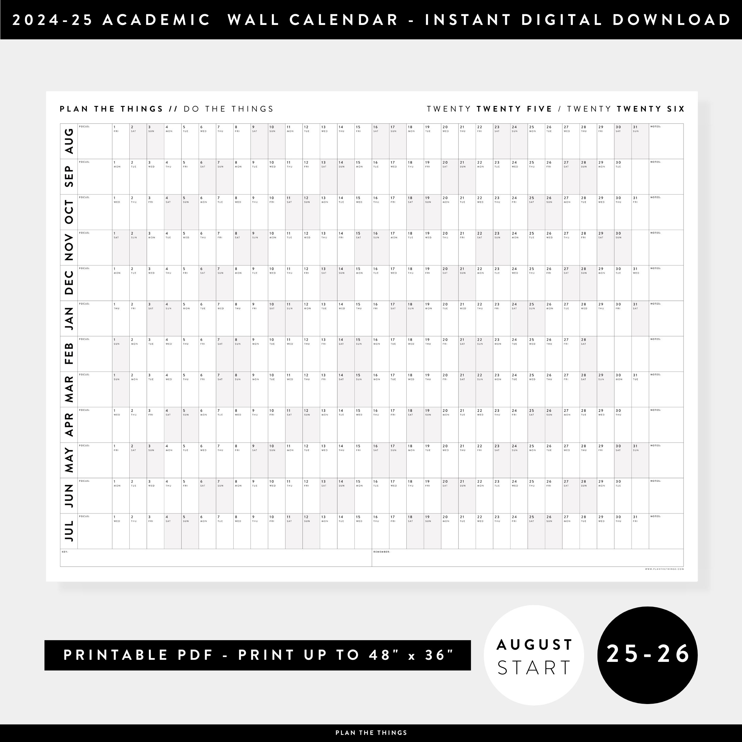 PRINTABLE 2025 - 2026 ACADEMIC WALL CALENDAR (AUGUST START) | HORIZONT ...