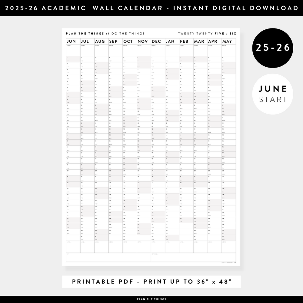 PRINTABLE 2025 - 2026 ACADEMIC CALENDARS (JUNE START) // INSTANT DOWNL ...