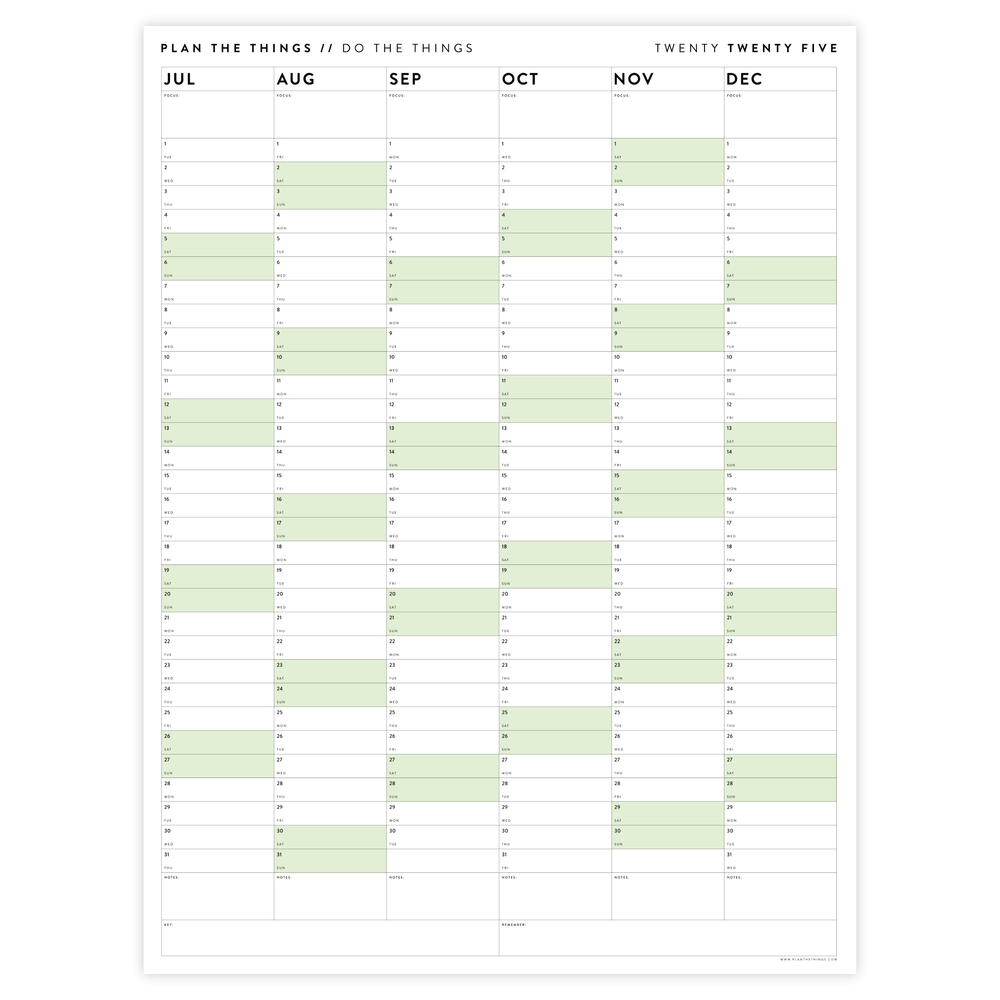 2025 SIX MONTH CALENDARS | JULY - DECEMBER - Plan The Things
