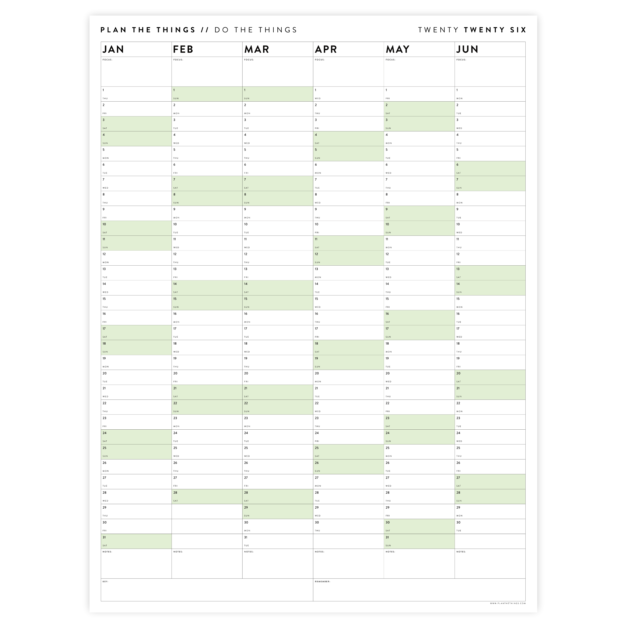 PRINTABLE 2026 SIX MONTH CALENDARS | JANUARY - JUNE // INSTANT DOWNLOA ...
