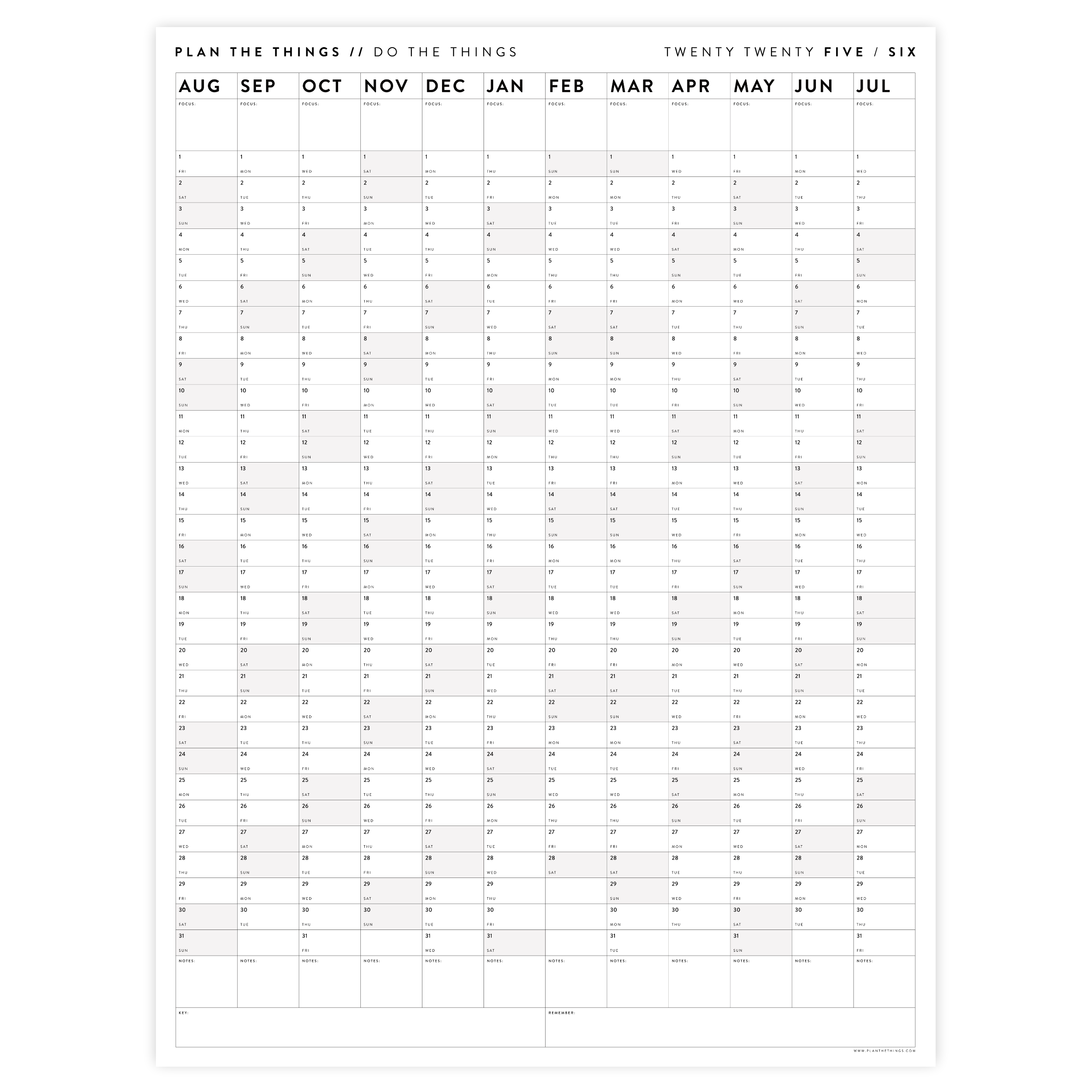 PRINTABLE 2025 - 2026 ACADEMIC WALL CALENDAR (AUGUST START) | VERTICAL ...