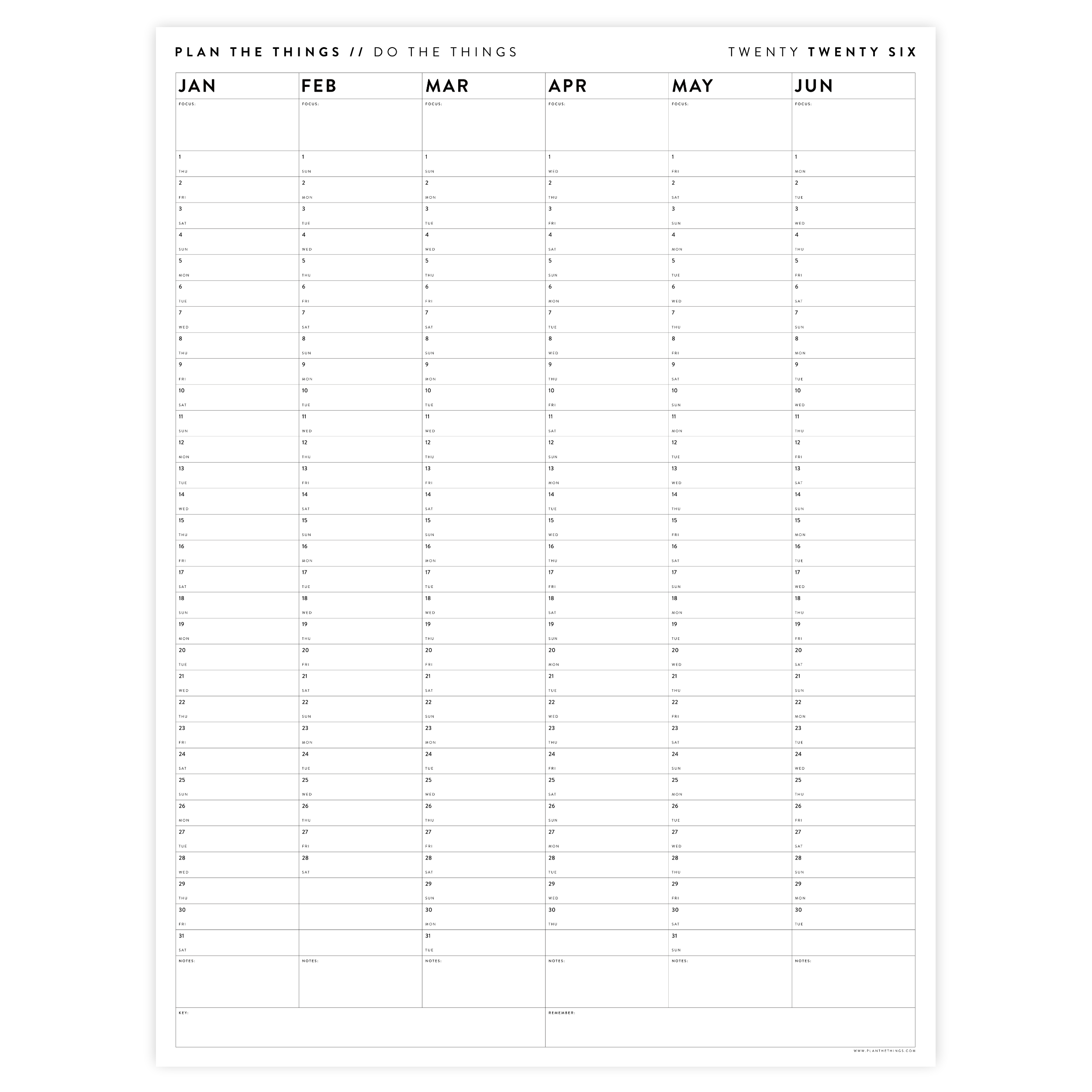 SIX MONTH 2026 GIANT WALL CALENDAR (JANUARY TO JUNE) MINIMAL / CLEAR ...