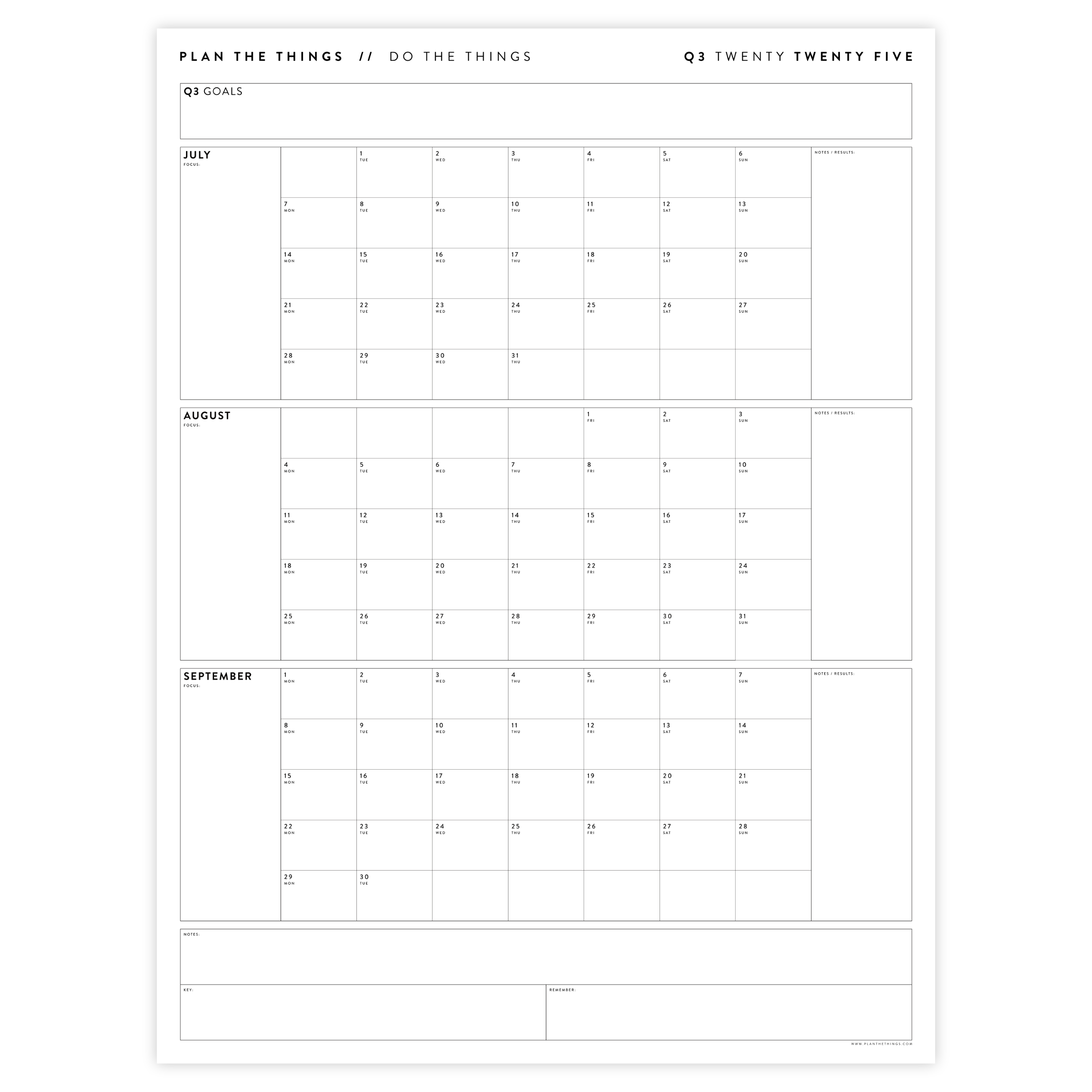 PRINTABLE Q3 (JULY - SEPTEMBER) 2025 QUARTERLY WALL CALENDAR (MINIMAL ...