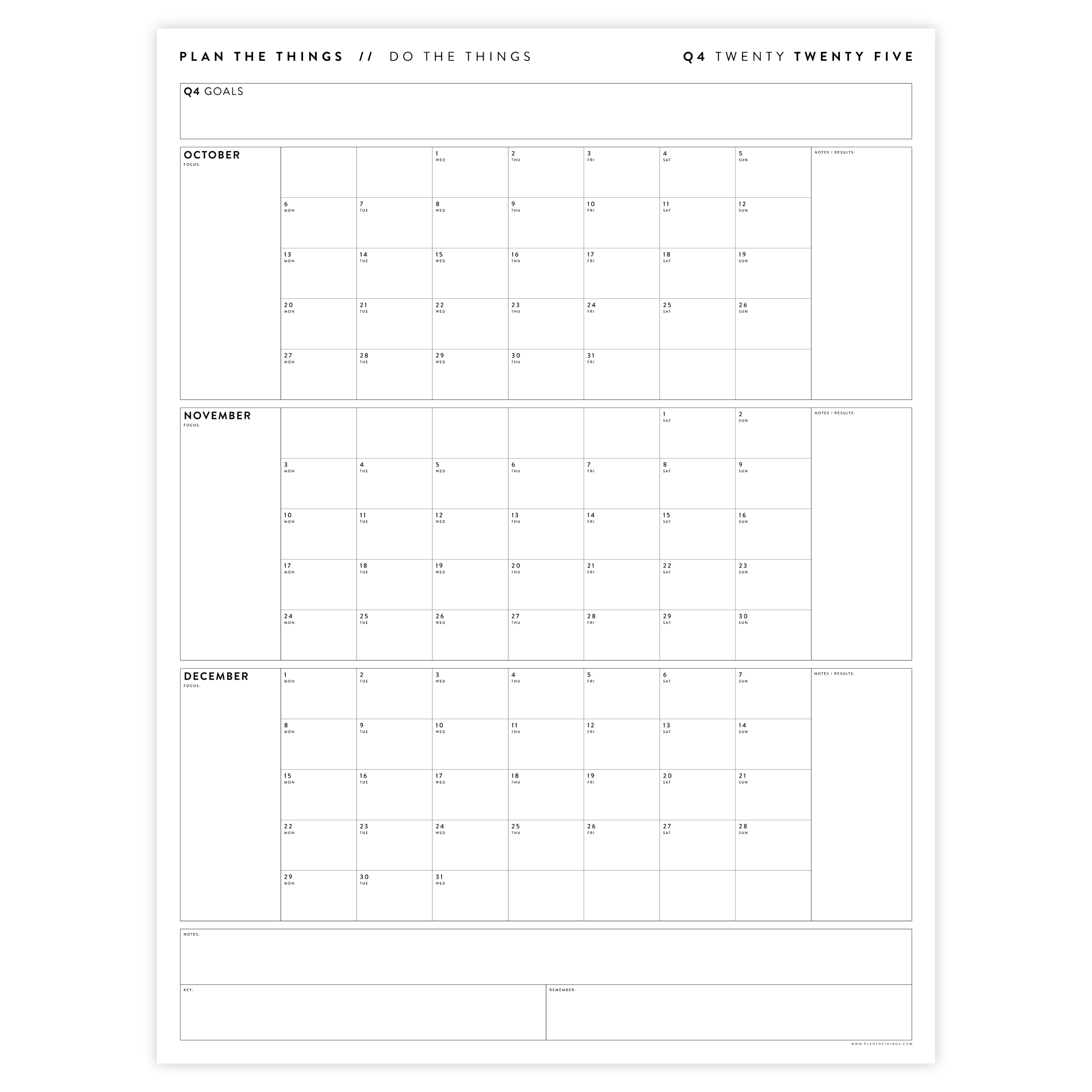 PRINTABLE Q4 (OCTOBER - DECEMBER) 2025 QUARTERLY WALL CALENDAR (MINIMA ...