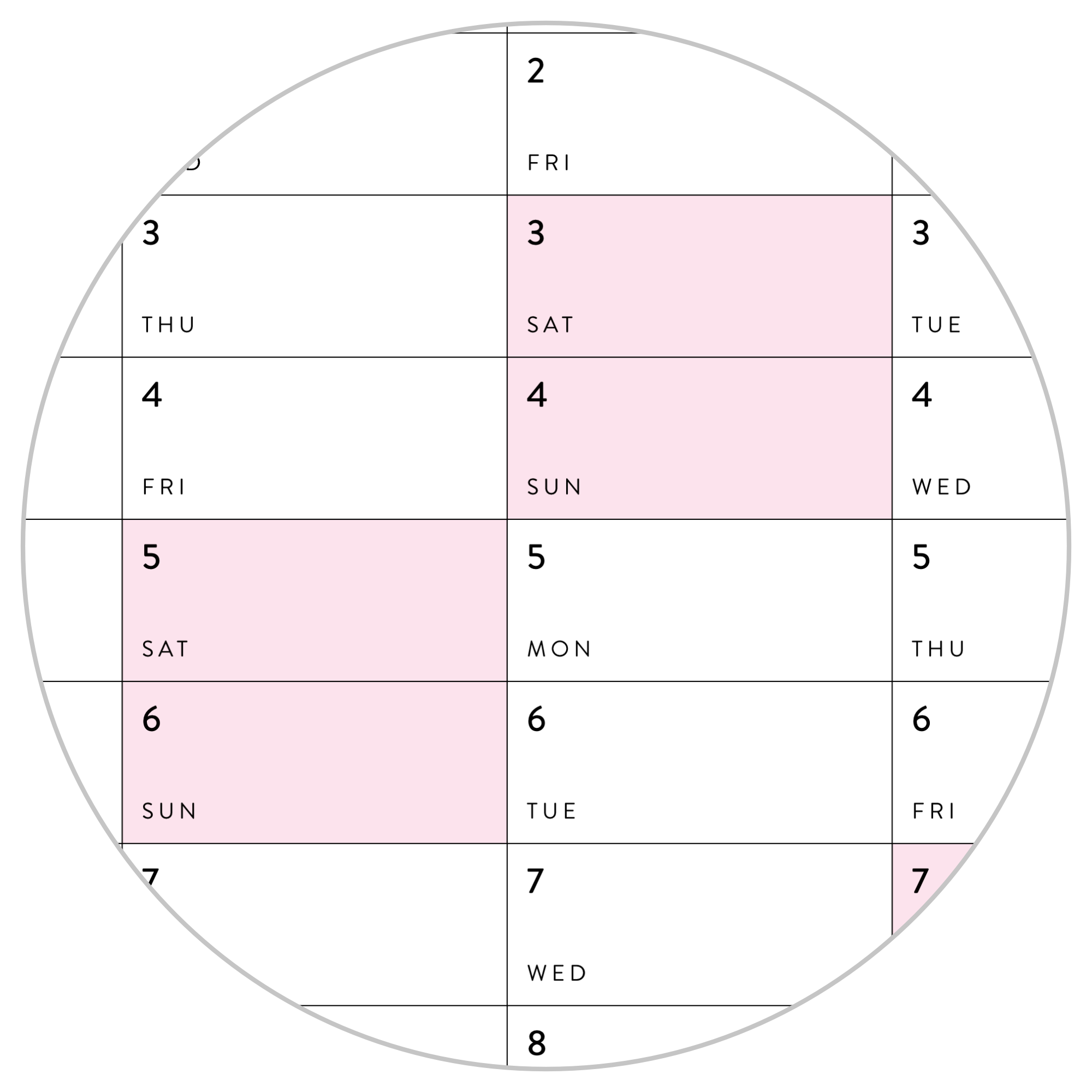 PRINTABLE VERTICAL 2026 WALL CALENDAR WITH PINK WEEKENDS - INSTANT DOW ...