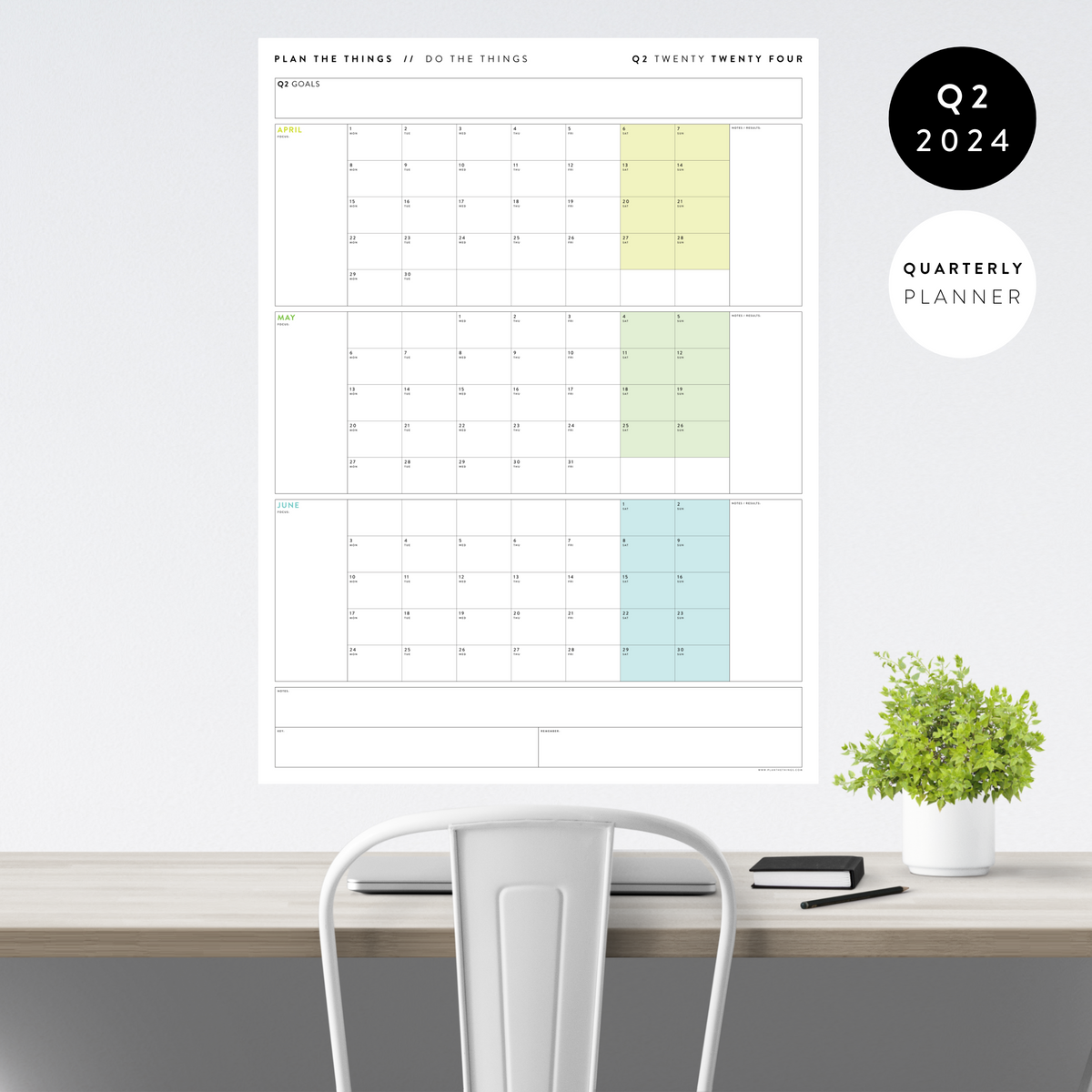 2024 QUARTERLY WALL CALENDARS // Q2 (APRIL - JUNE) - Plan The Things