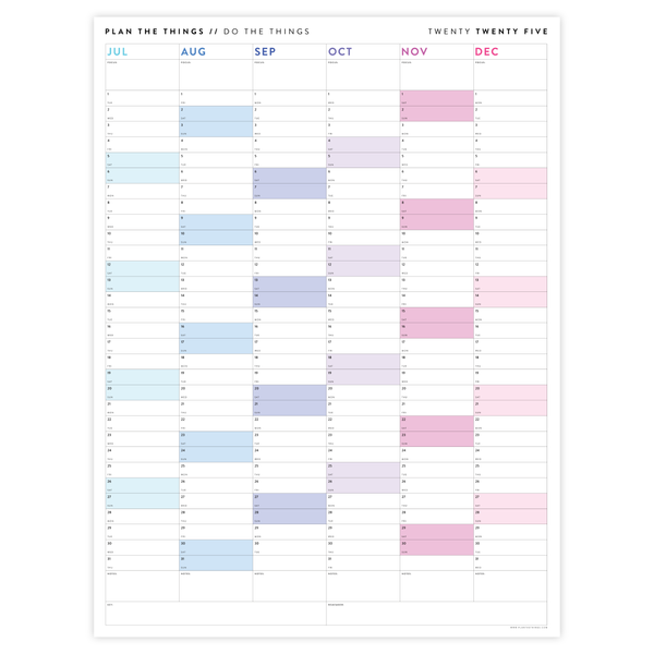 PRINTABLE SIX MONTH 2025 WALL CALENDAR SET WITH RAINBOW WEEKENDS - INS ...