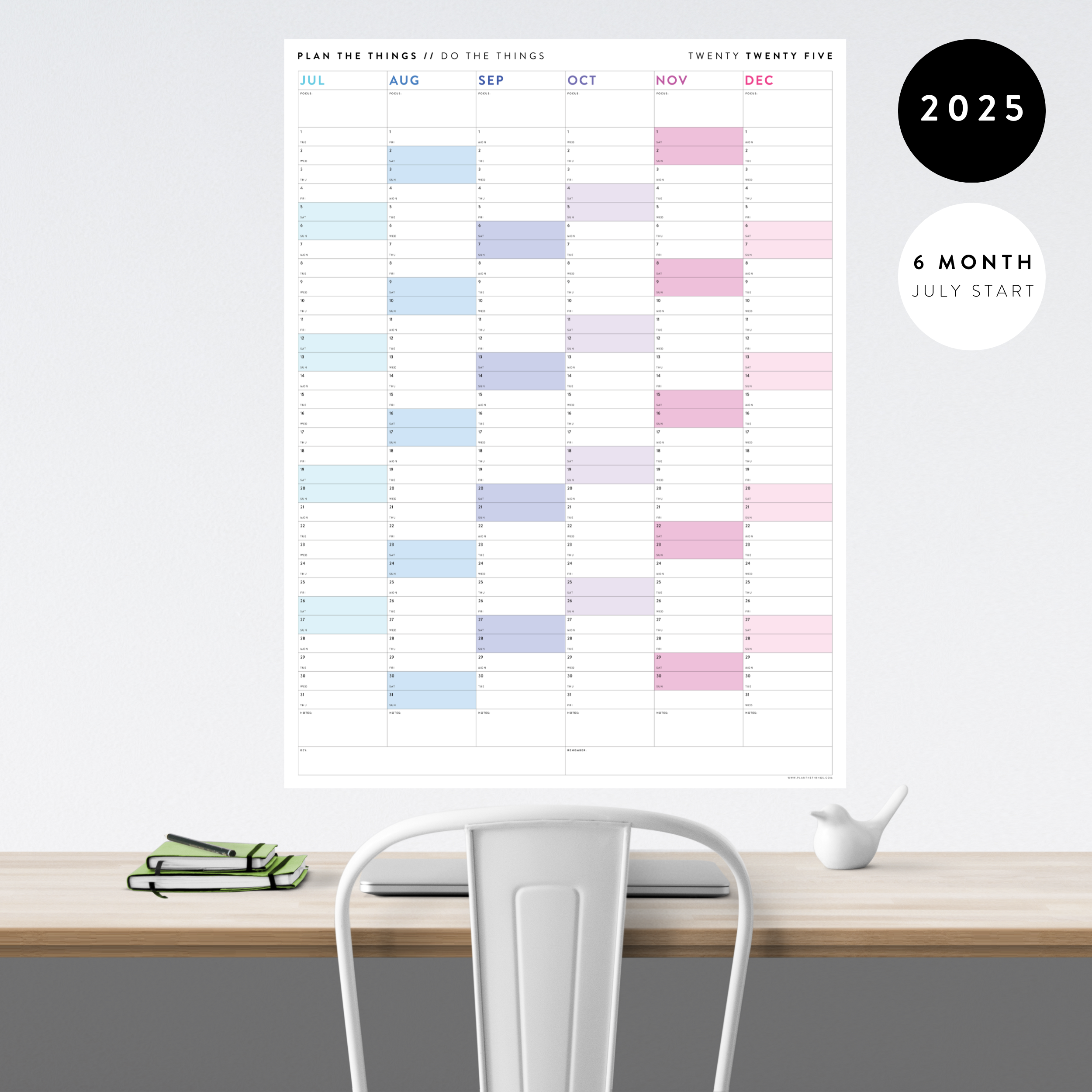 2025 SIX MONTH CALENDARS | JULY - DECEMBER - Plan The Things