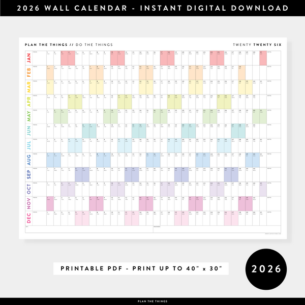 PRINTABLE 2026 ANNUAL CALENDARS // INSTANT DOWNLOAD - Plan The Things