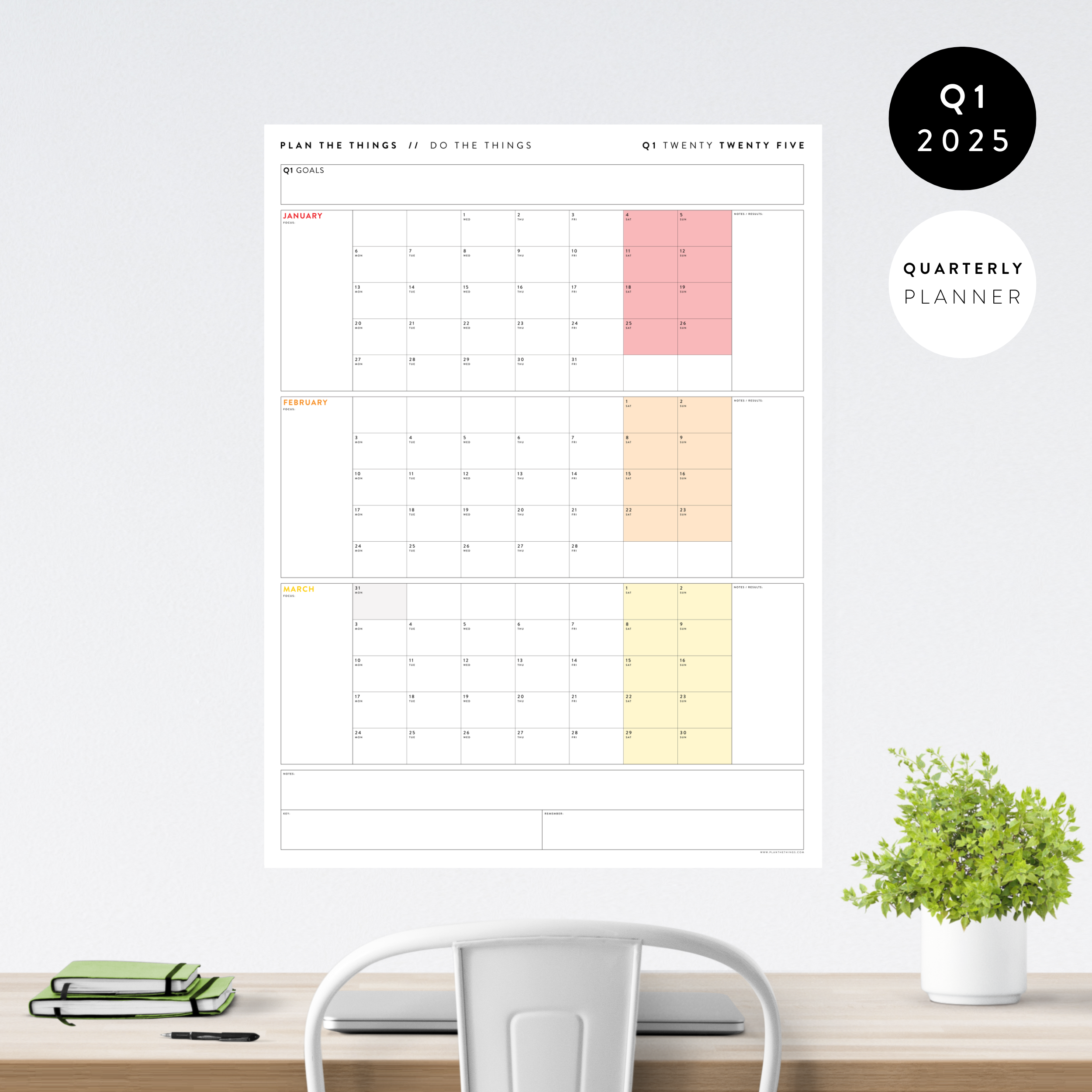 2025 QUARTERLY WALL CALENDARS // Q1 (JANUARY - MARCH) - Plan The Things