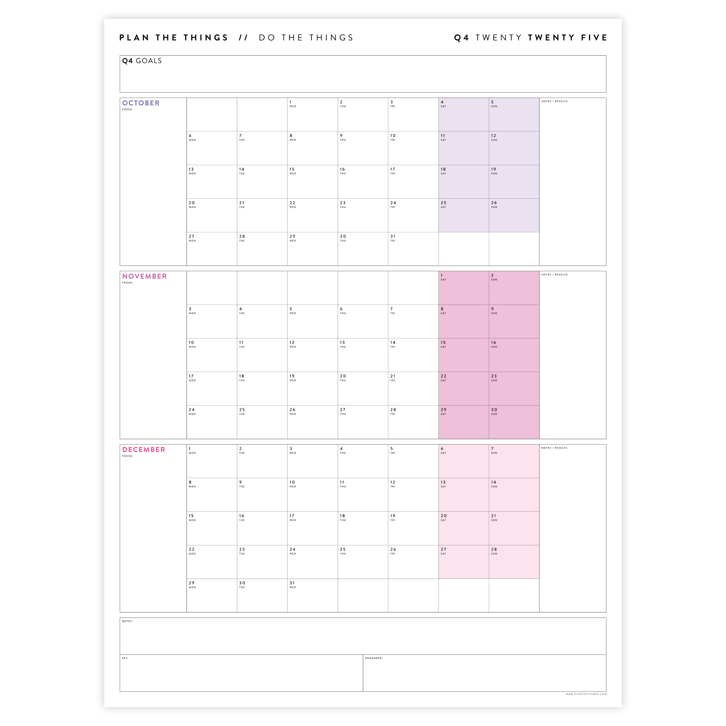 PRINTABLE 2025 Q4 (OCTOBER - DECEMBER) QUARTERLY CALENDARS // INSTANT ...