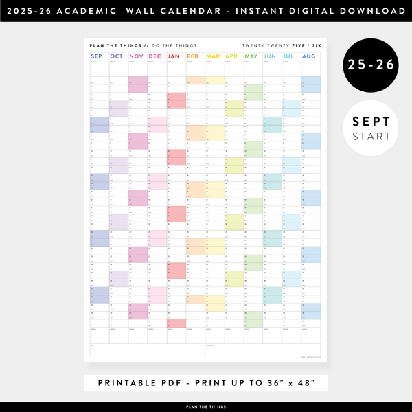 PRINTABLE 2025 - 2026 ACADEMIC CALENDARS (SEPTEMBER START) // INSTANT ...