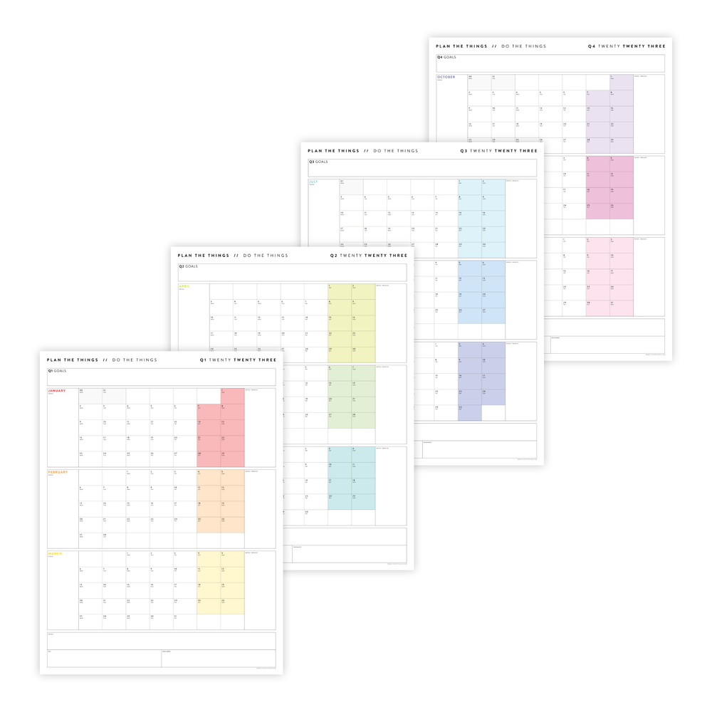 PRINTABLE 2023 Q1 + Q2 + Q3 + Q4 QUARTERLY CALENDAR FULL YEAR SET // I ...