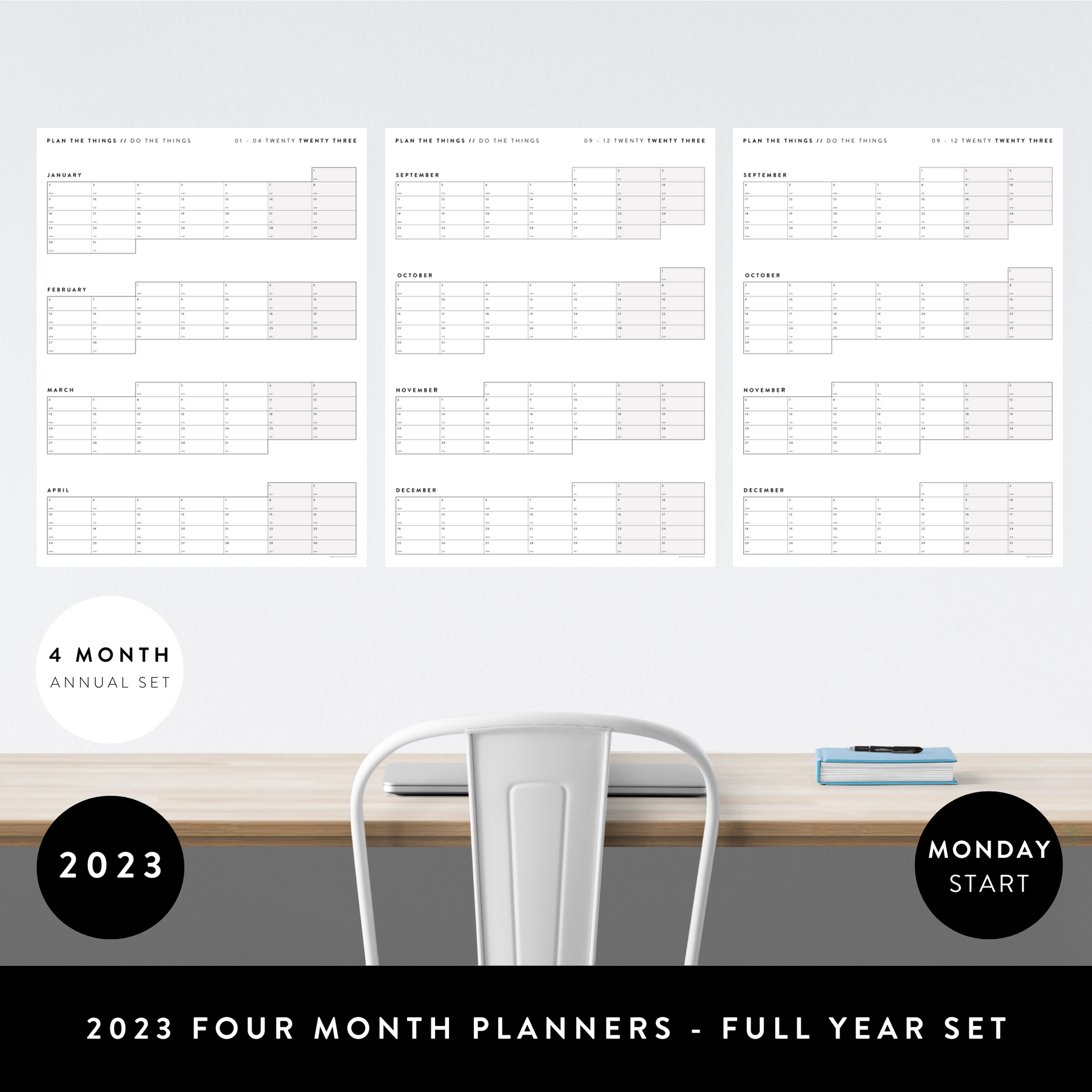 PRINTABLE 2023 FOUR MONTH WALL CALENDARS // INSTANT DOWNLOAD - Plan The ...