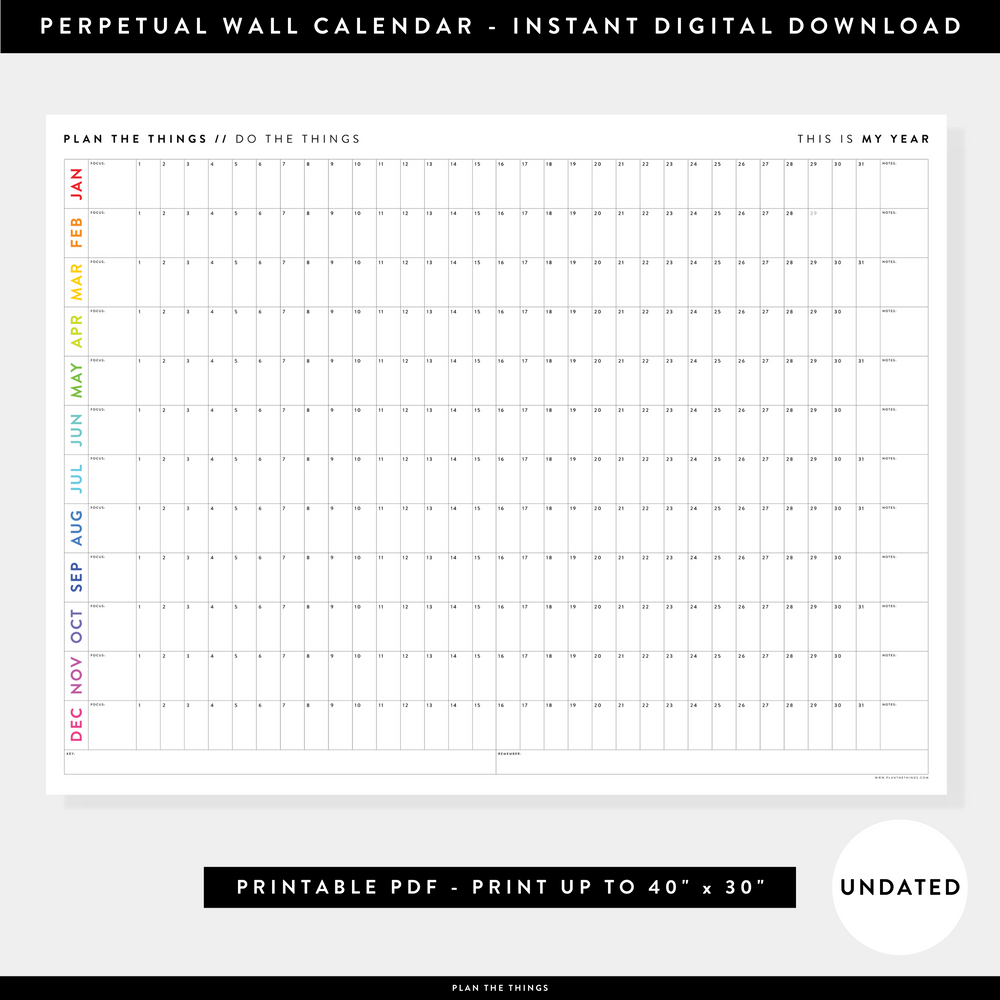 PRINTABLE PERPETUAL WALL CALENDARS // INSTANT DOWNLOAD - Plan The Things