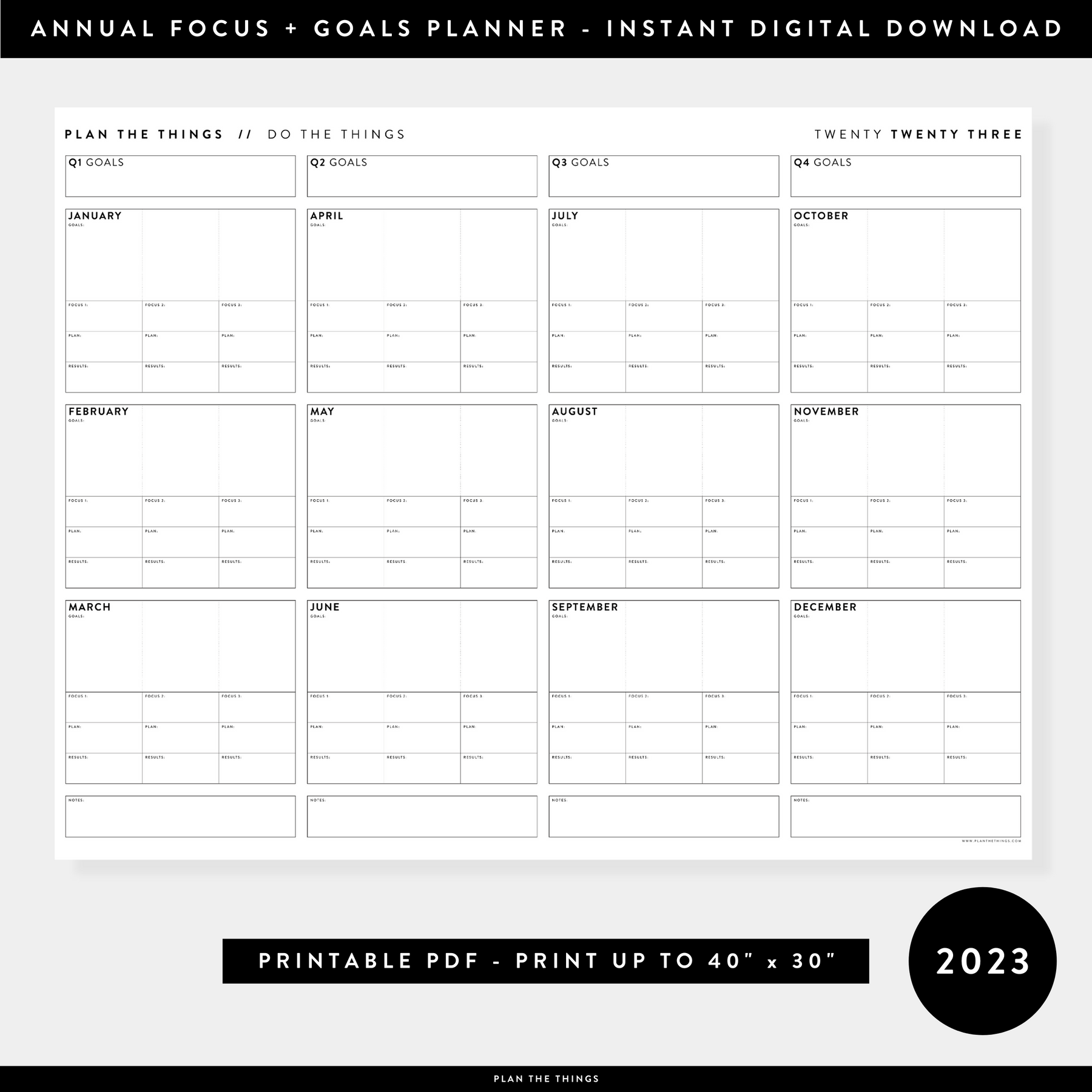 PRINTABLE FOCUS AND GOALS ANNUAL WALL PLANNER // INSTANT DOWNLOAD ...