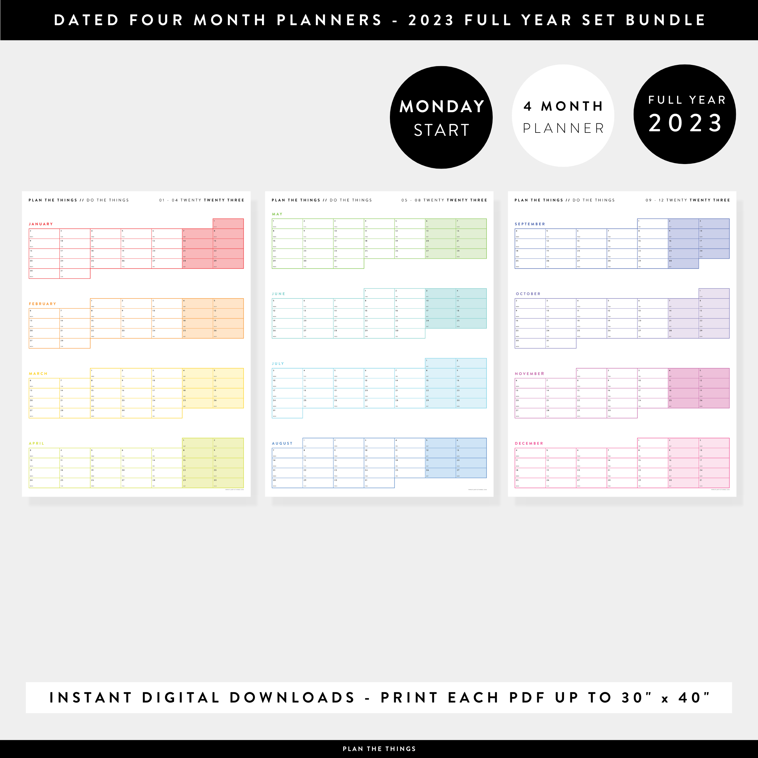 PRINTABLE 2023 FOUR MONTH WALL CALENDARS // INSTANT DOWNLOAD - Plan The ...
