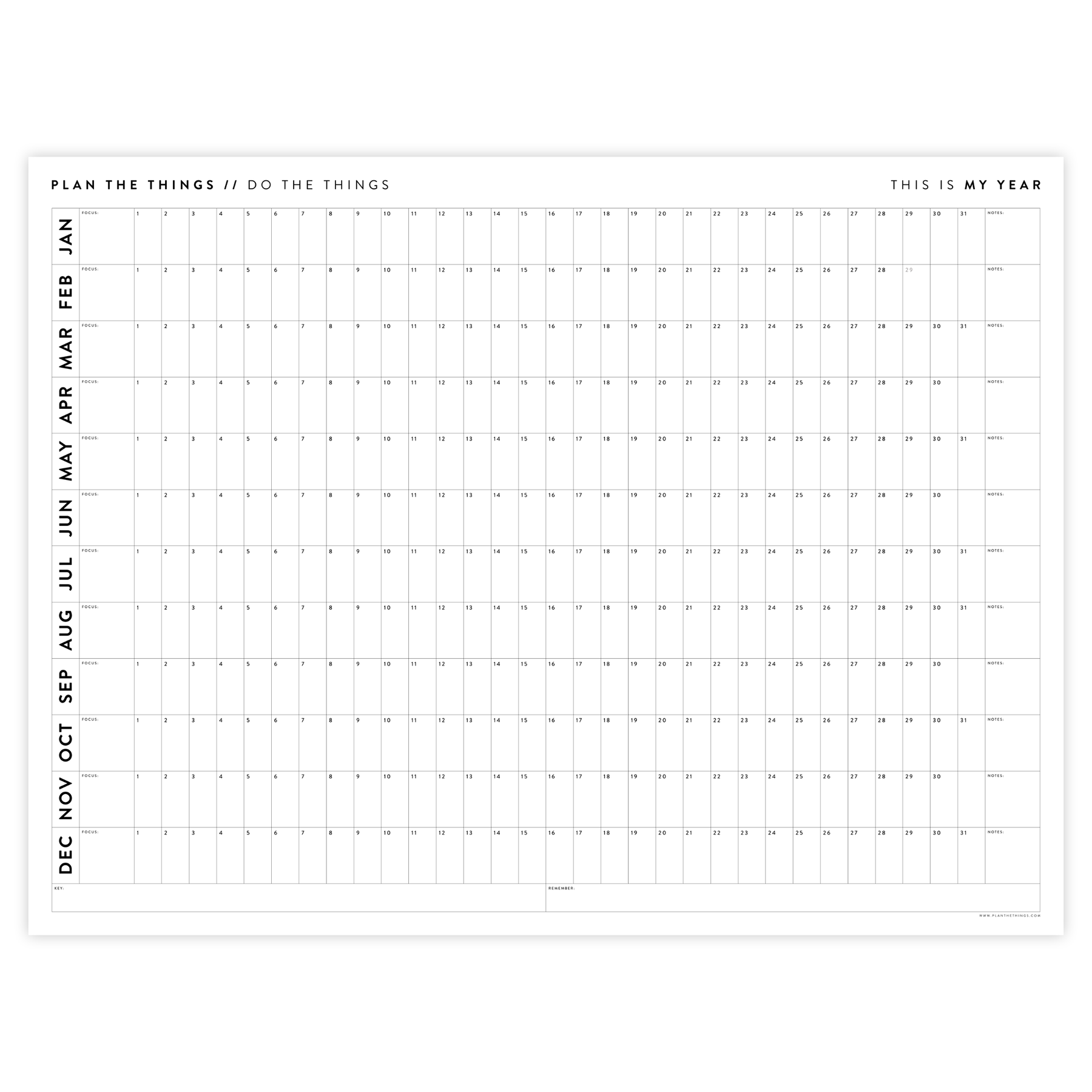 PRINTABLE PERPETUAL WALL CALENDARS // INSTANT DOWNLOAD - Plan The Things