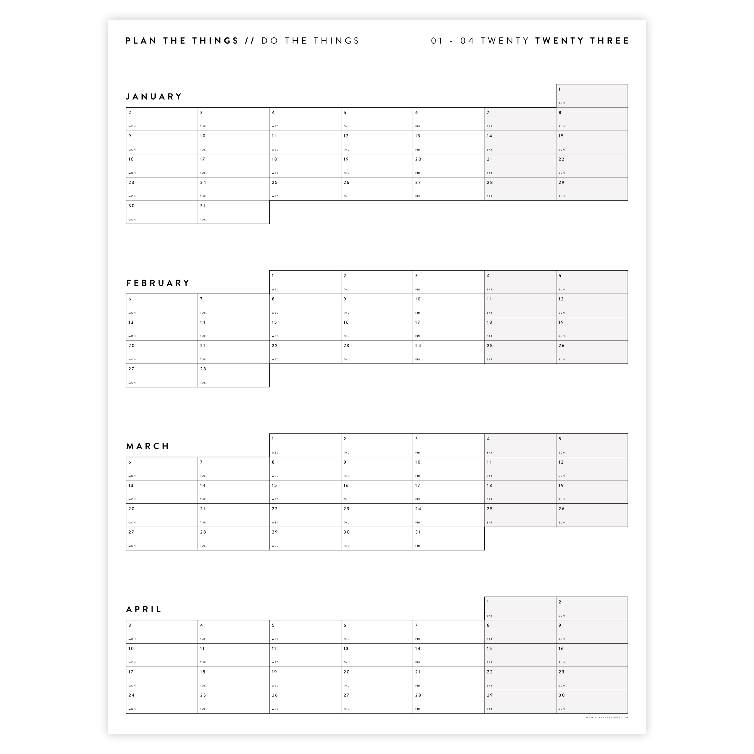 PRINTABLE 2023 FOUR MONTH WALL CALENDARS // INSTANT DOWNLOAD - Plan The ...