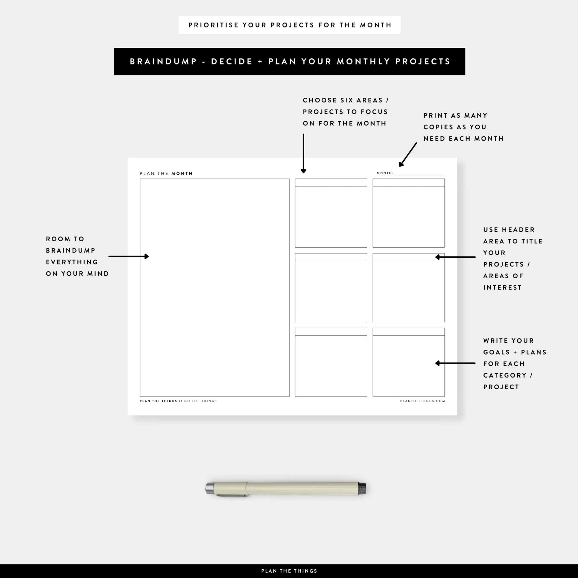 The Monthly Bundle - Undated Printable Planner Inserts (A4 + US Letter ...