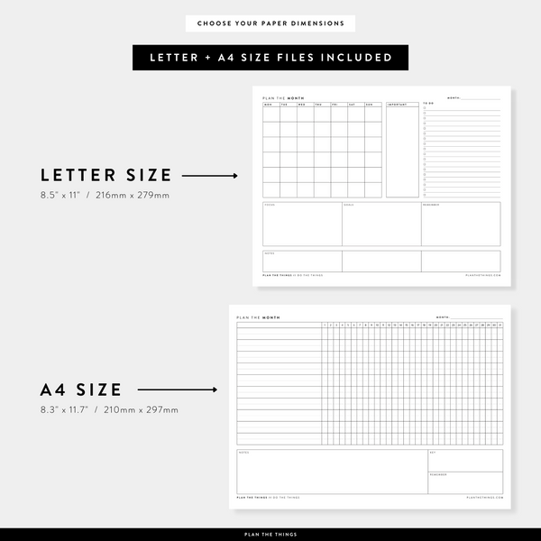 The Monthly Bundle - Undated Printable Planner Inserts (A4 + US Letter ...