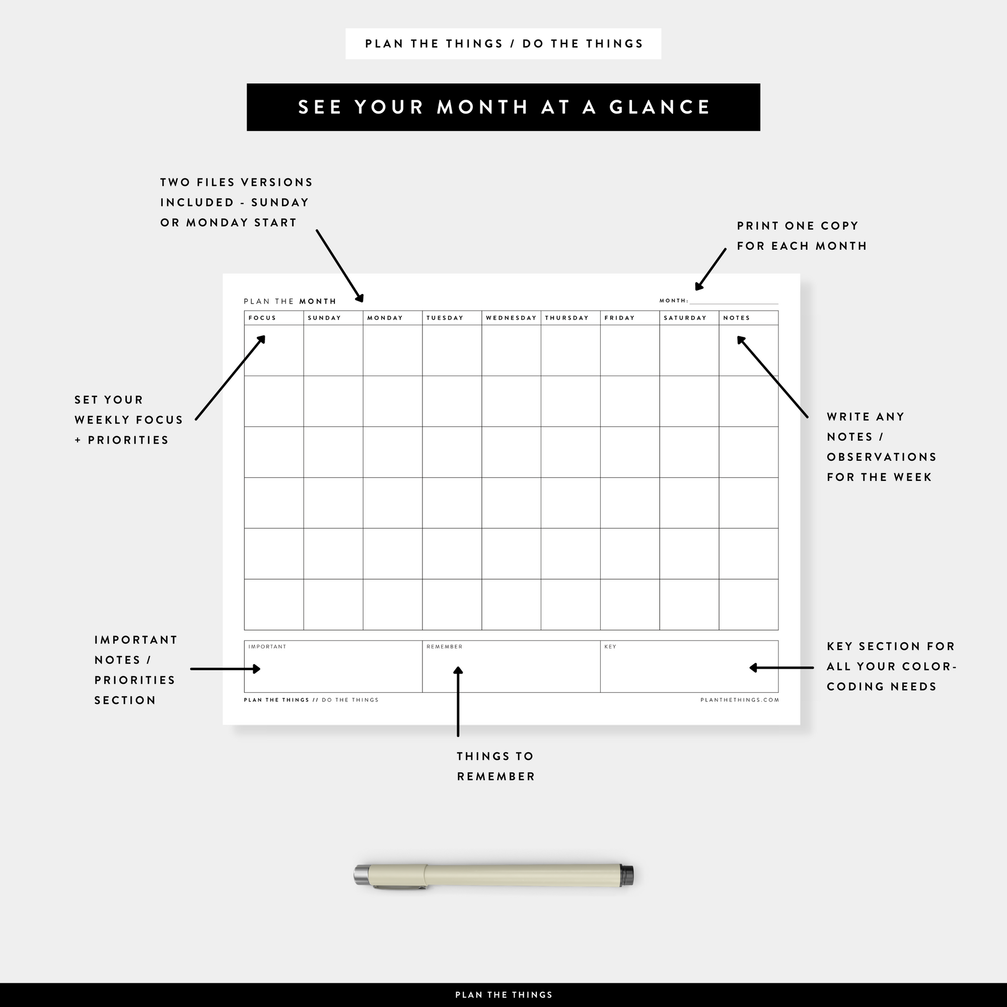 The Monthly Bundle - Undated Printable Planner Inserts (A4 + US Letter ...