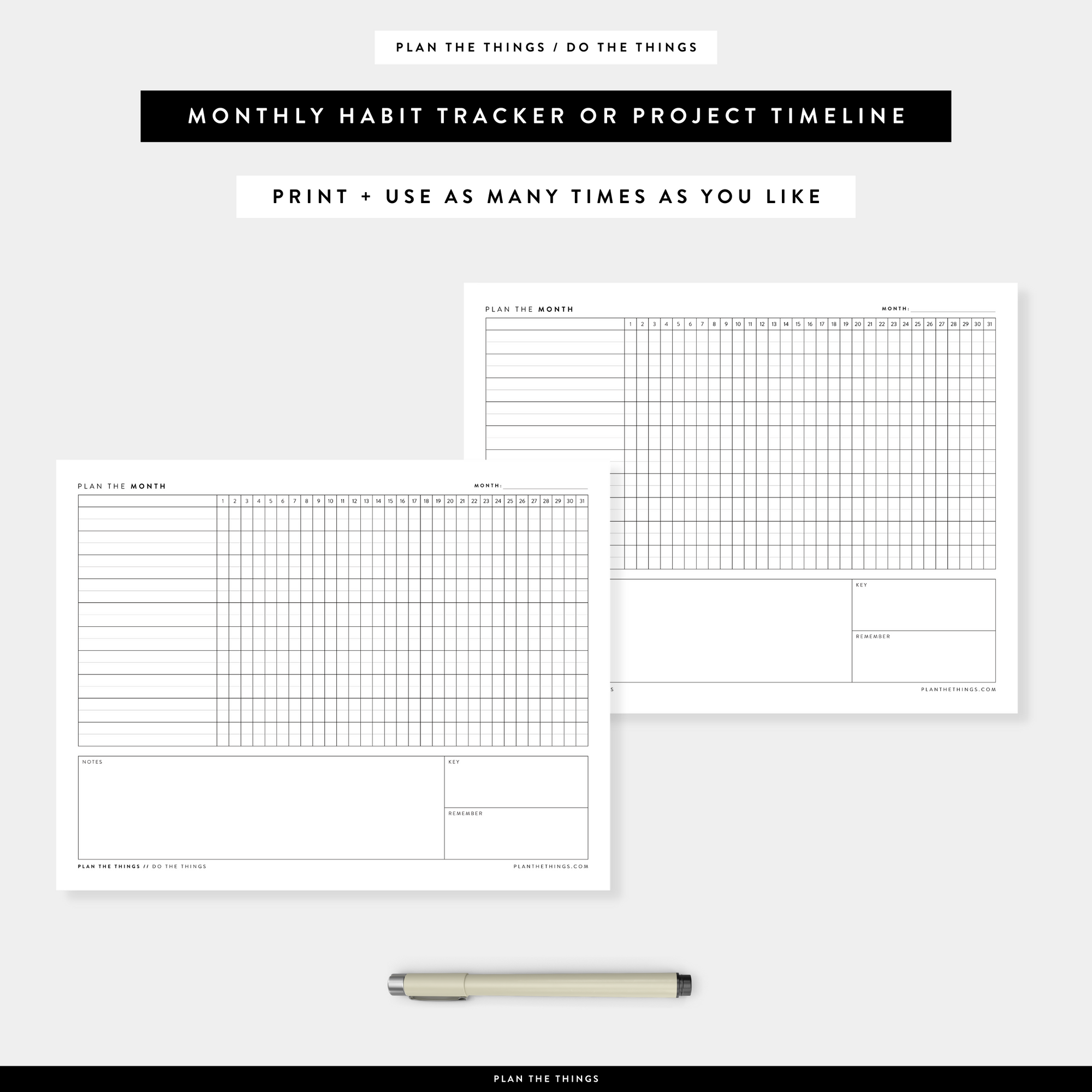 The Monthly Bundle - Undated Printable Planner Inserts (A4 + US Letter ...