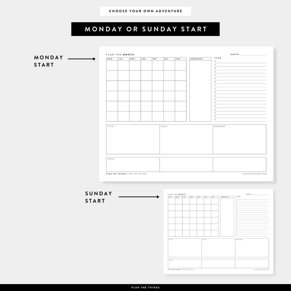 Month at a Glance / Monthly Dashboard - Undated Printable Planner Inse ...