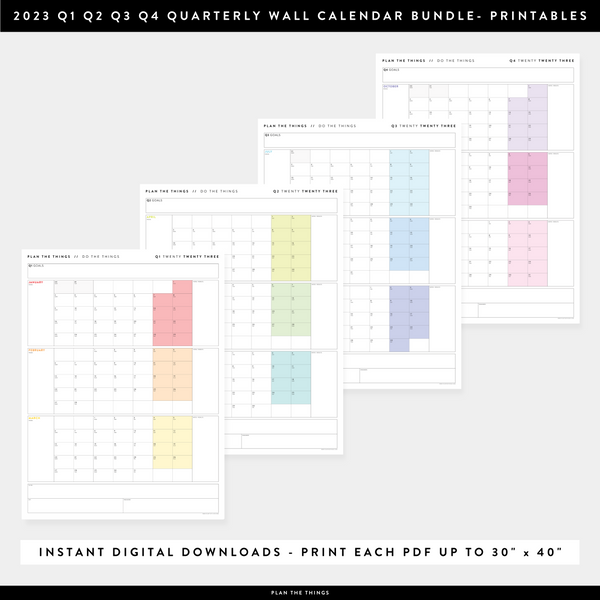 PRINTABLE 2023 Q1 + Q2 + Q3 + Q4 QUARTERLY CALENDAR FULL YEAR SET // I ...