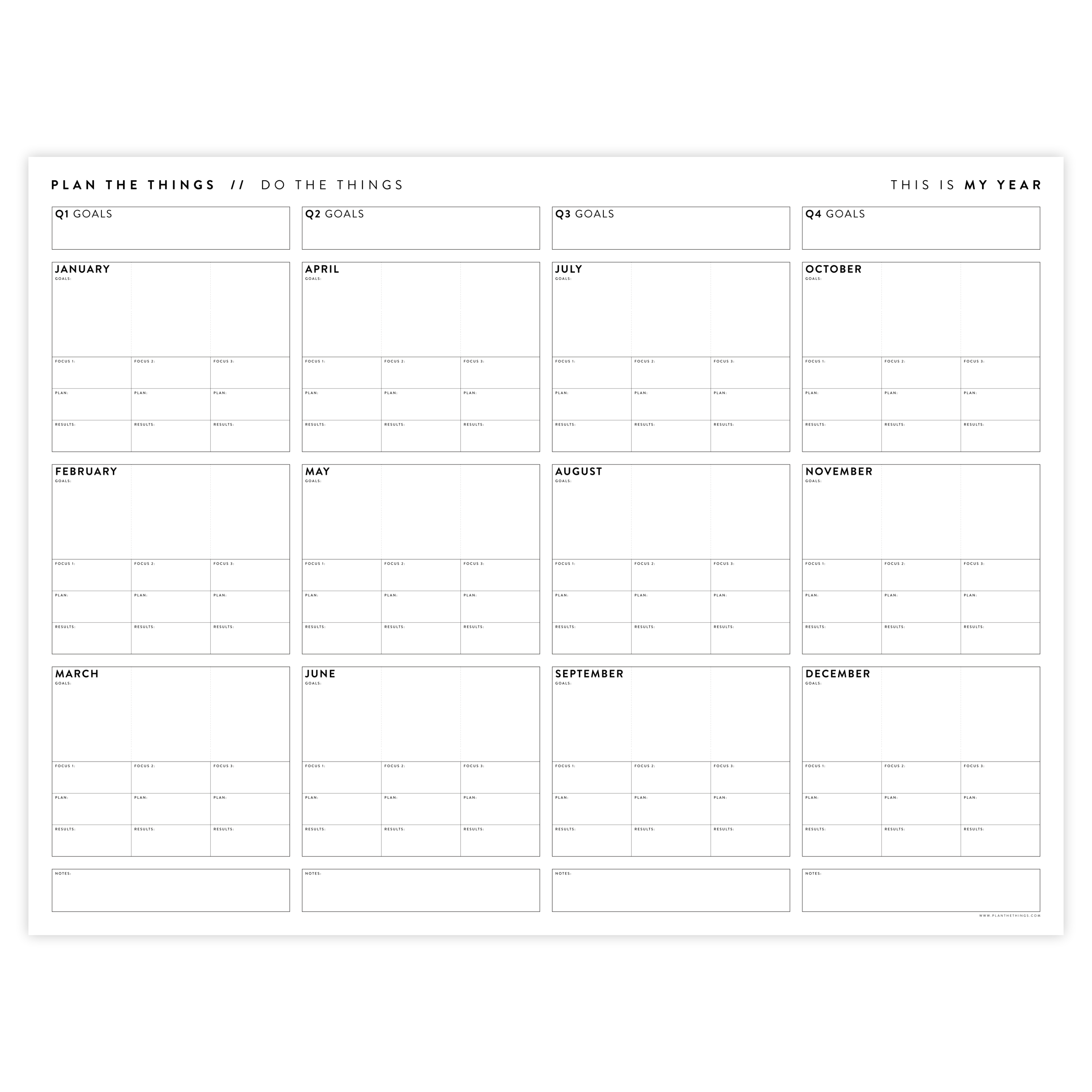 PRINTABLE FOCUS AND GOALS ANNUAL WALL PLANNER // INSTANT DOWNLOAD ...
