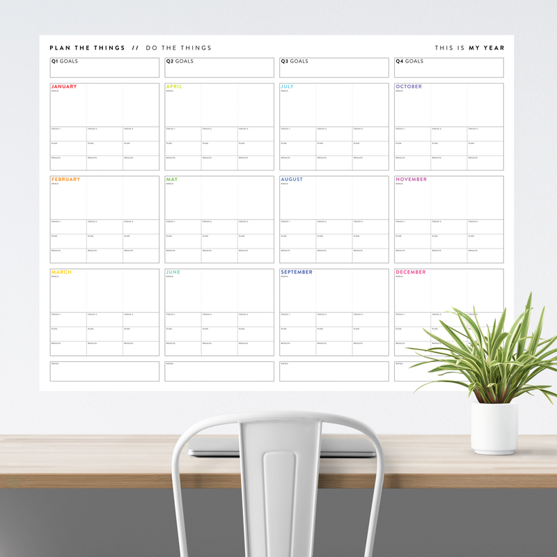 ANNUAL FOCUS AND GOALS WALL PLANNER - UNDATED | RAINBOW - Plan The Things